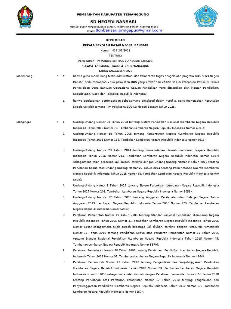 SK Tim Bos 2025 | PDF