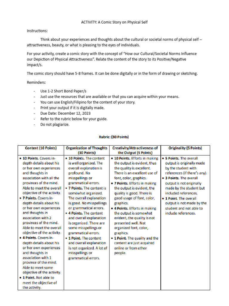 Activity On Physical Self TTH | PDF