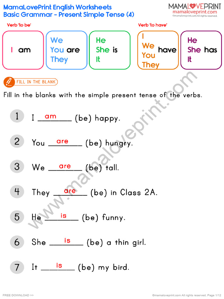Mamaloveprint English Grammar Present Tense4-5 Ans | PDF