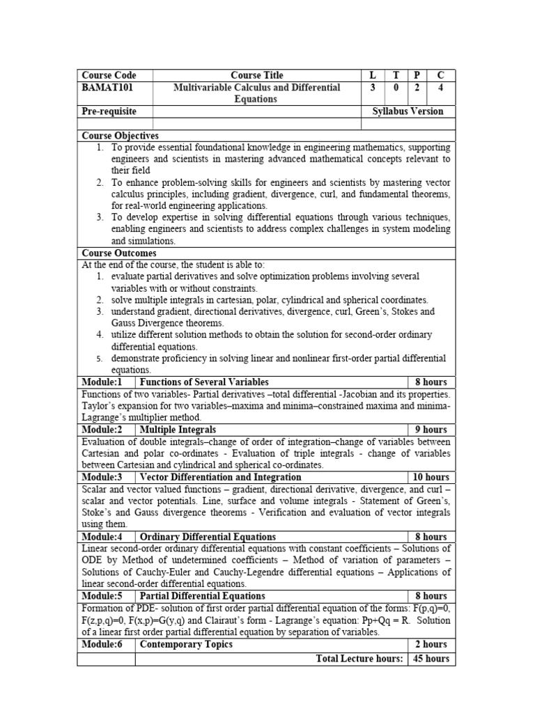 Bamat101 Multivariable-calculus-And-differential-equations Ela 1.0 0 Bamat101 Updated | PDF ...