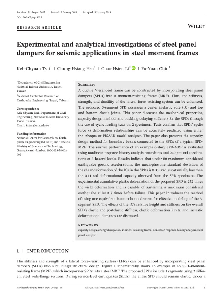 Tsai - Et - al-2018-EESD - SPD For MRF - DOI Version Only | PDF | Buckling | Strength Of Materials