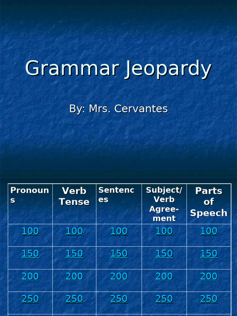 Grammar Jeopardy Game with Answers | PDF | Part Of Speech | Subject ...