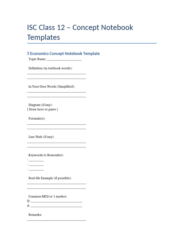 ISC Concept Notebook Template | PDF