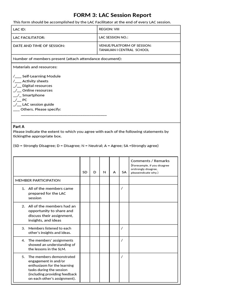 Form 3 LAC Session Report | PDF