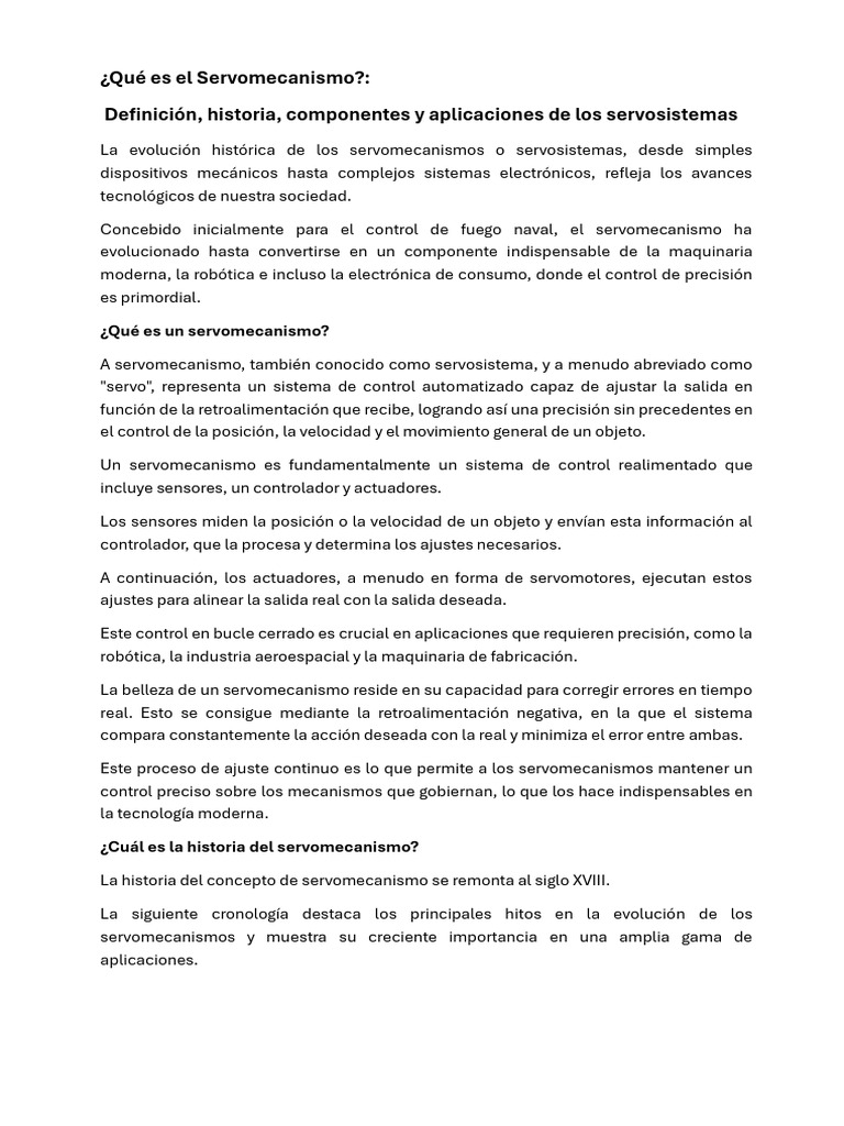 Servomecanismos: Definición y Función | PDF | Realimentación | Electrónica