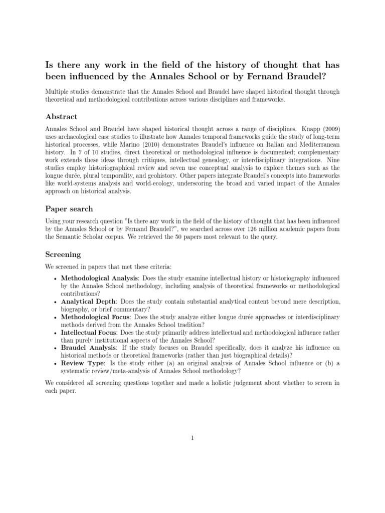 Influence of Annales School on Historical Thought | PDF ...
