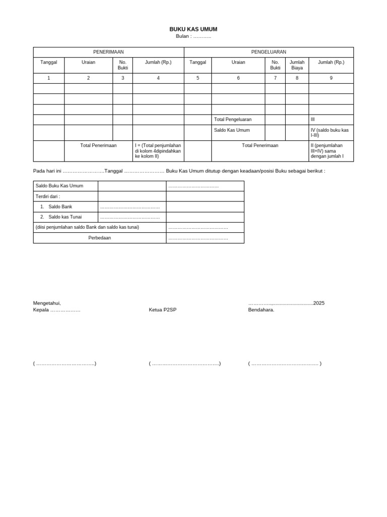 Contoh Format Buku Kas Umum | PDF