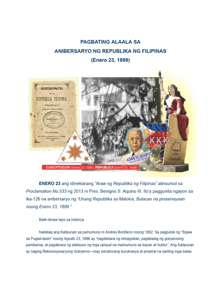 2025 - Pagbati Sa Anibersaryo NG Republika NG Filipinas, 1899 | PDF
