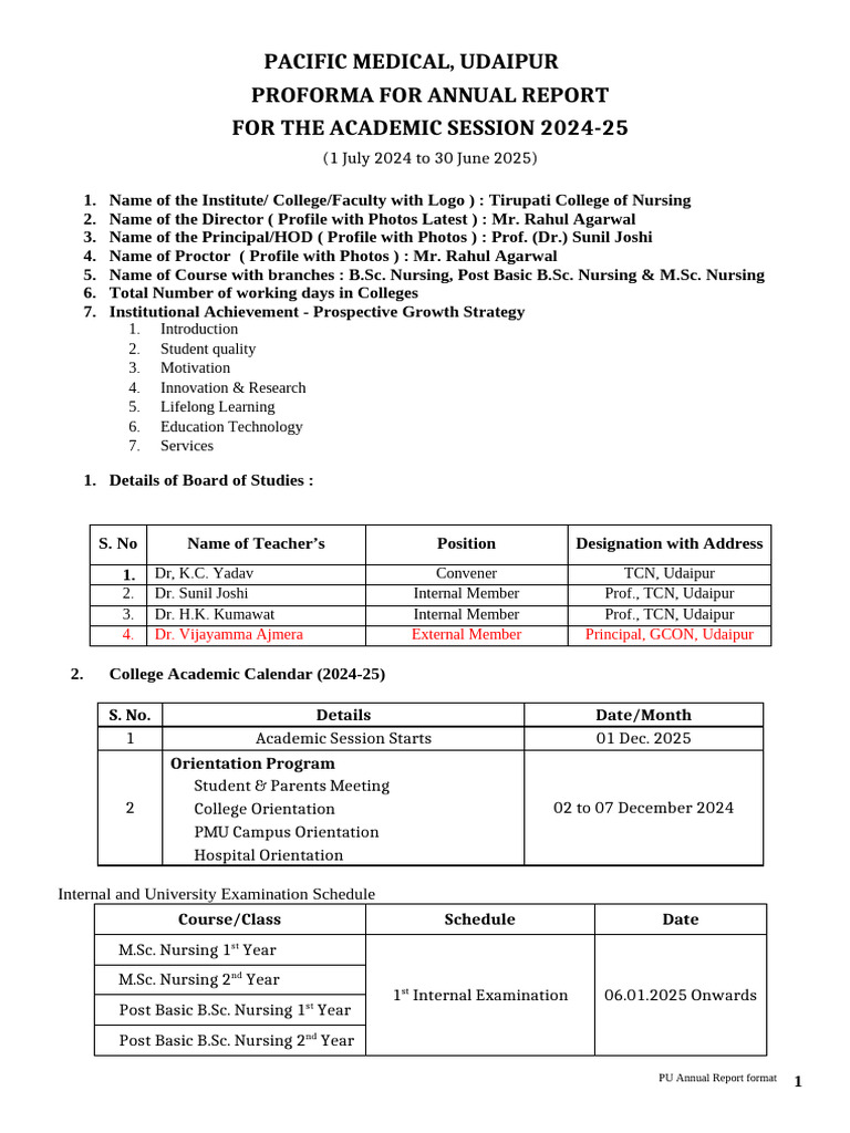 PMU, Udaipur - Annual Report Format 2024-25 | PDF