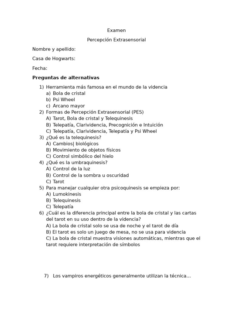 Examen Percepcion Extrasensorial | PDF | Clarividencia | Pseudociencia