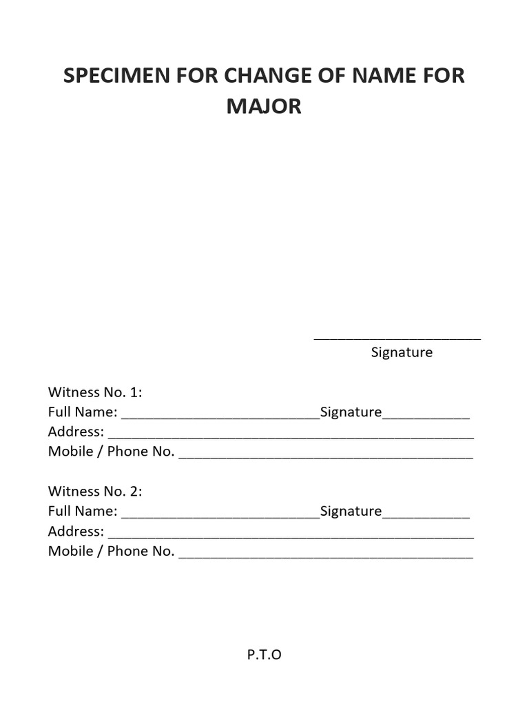 Name Change Specimen for Major | PDF