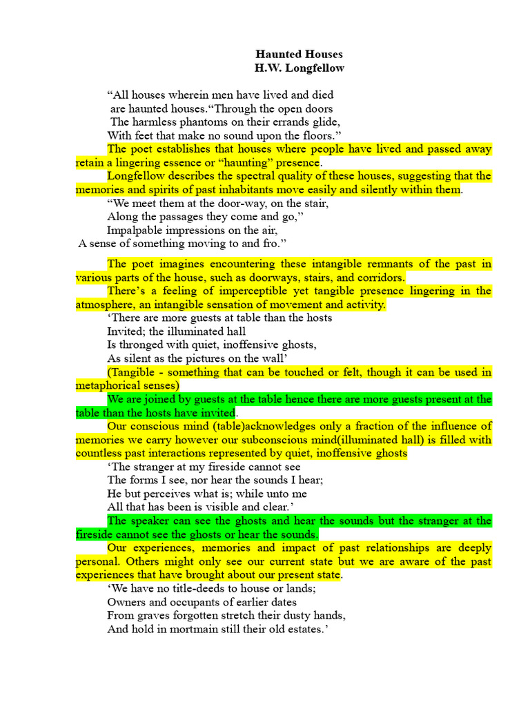 Analysis of Longfellow's "Haunted Houses" | PDF | Ghosts