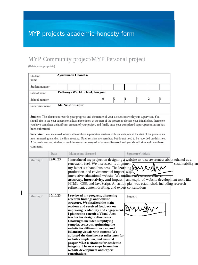 Academic Honesty Form Exemplar | PDF | Web Development | Cognition