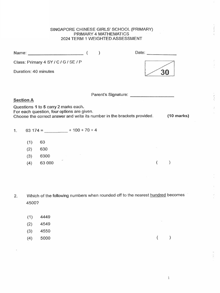2024 P4 Maths Term 1 Review SCGS | PDF