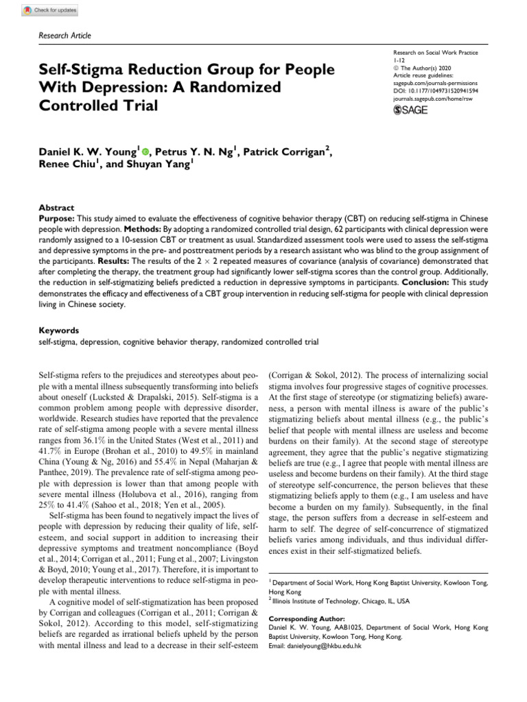 Self Stigma Reduction Group For People W | PDF | Cognitive Behavioral ...