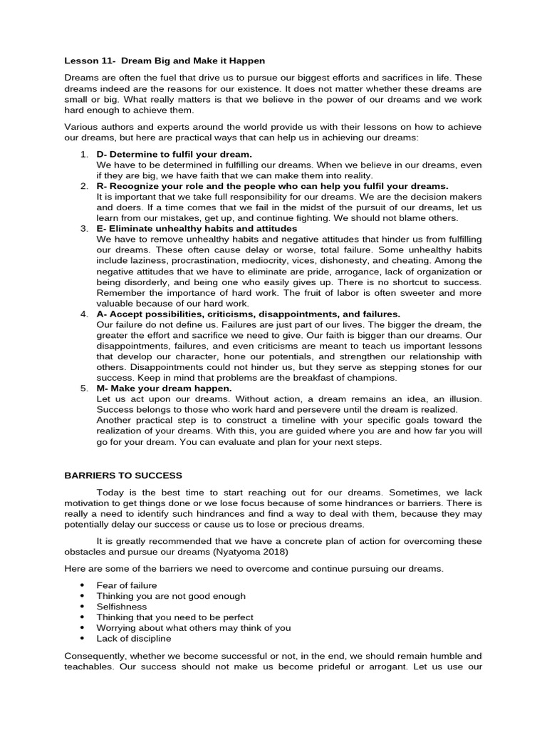 Dream Big: Steps to Achieve Success | PDF | Self Esteem | Goal