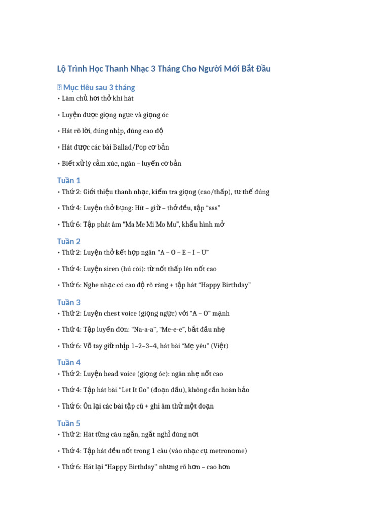 Lo Trinh Thanh Nhac 3 Thang | PDF