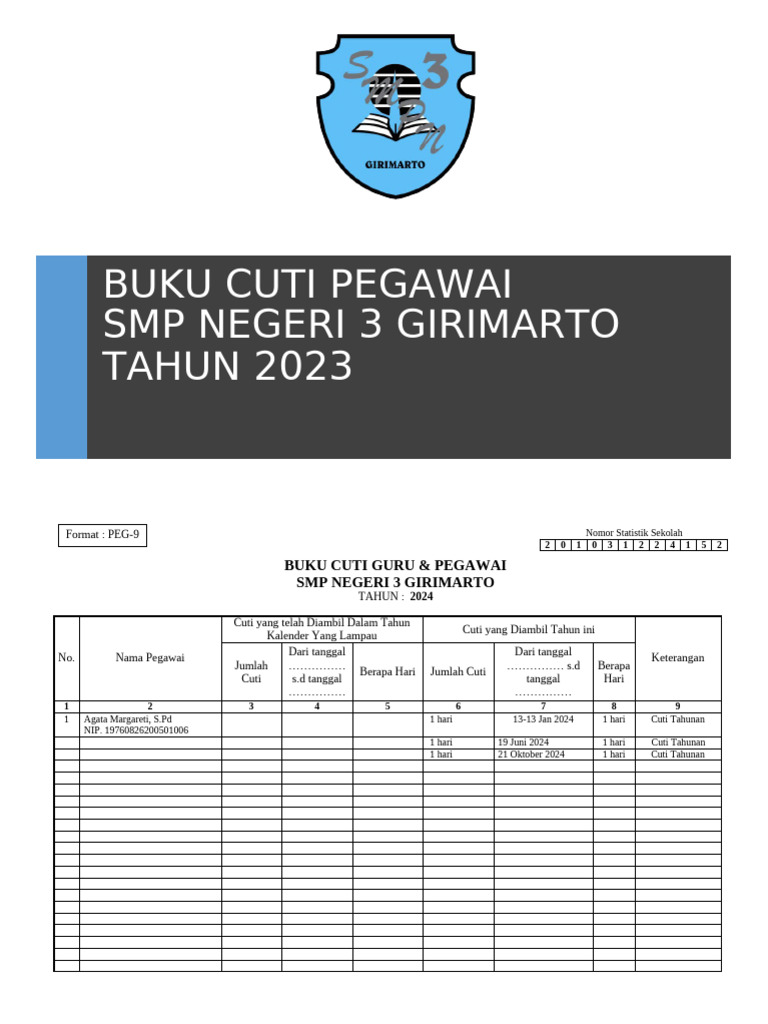 Buku Rekap Cuti Pegawai 2023 | PDF