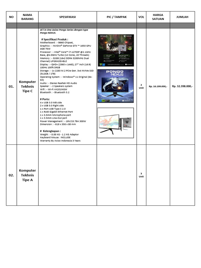Axioo Pongo Nexus Specifications | PDF | Personal Computing | Consumer ...