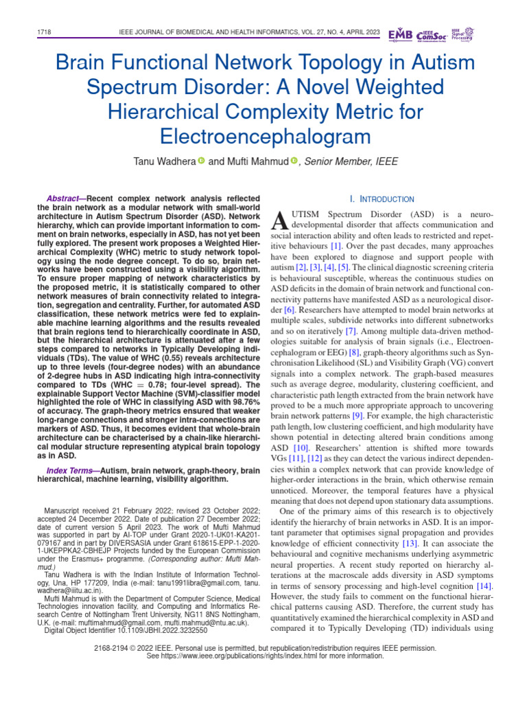 Brain Functional Network Topology in Autism Spectrum Disorder A Novel Weighted Hierarchical ...