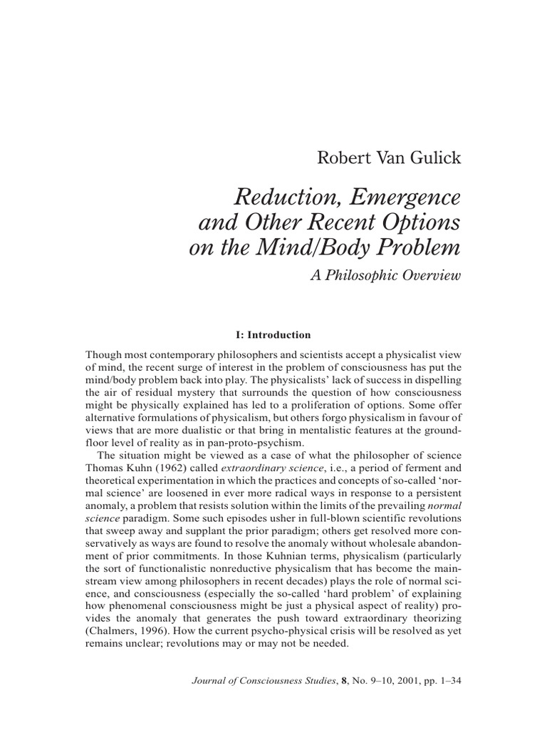 Van Gulick Reduction and Emergence 2001 | PDF | Concept | Reductionism