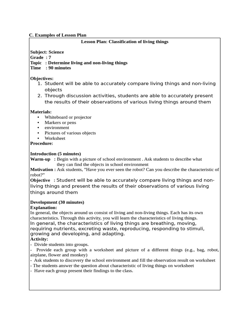 Lesson Plan Chapter 1 Grade 7 Science | PDF
