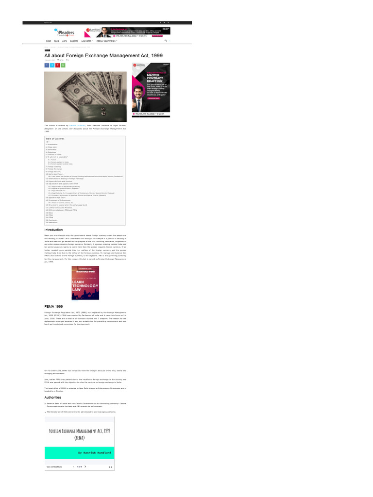 Blog Ipleaders in Foreign Exchange Management Act 1999 ... | PDF | Appeal | Tribunal