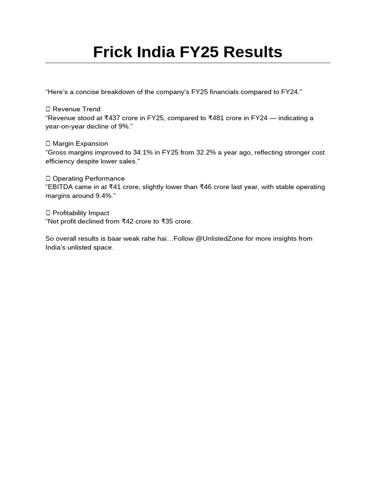 Frick India FY25 Financial Overview | PDF