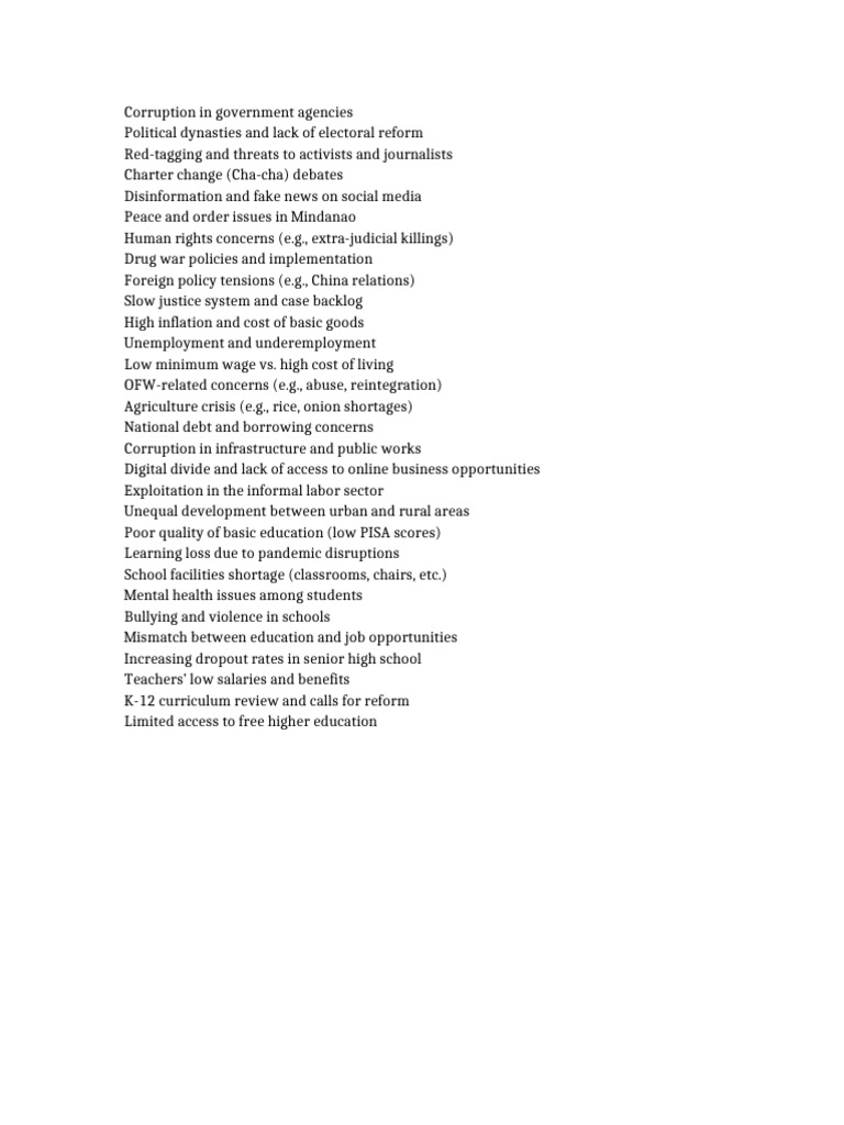 30 National Issues Philippines 2025 | PDF