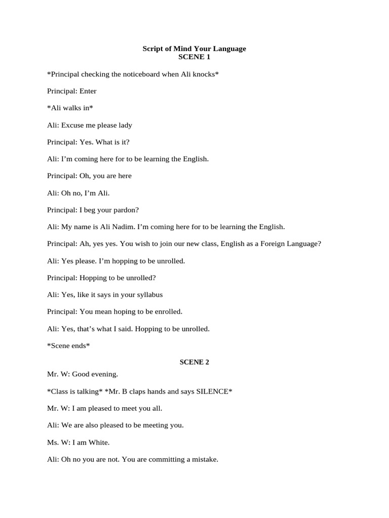 Mind Your Language Episode 1 Script | PDF