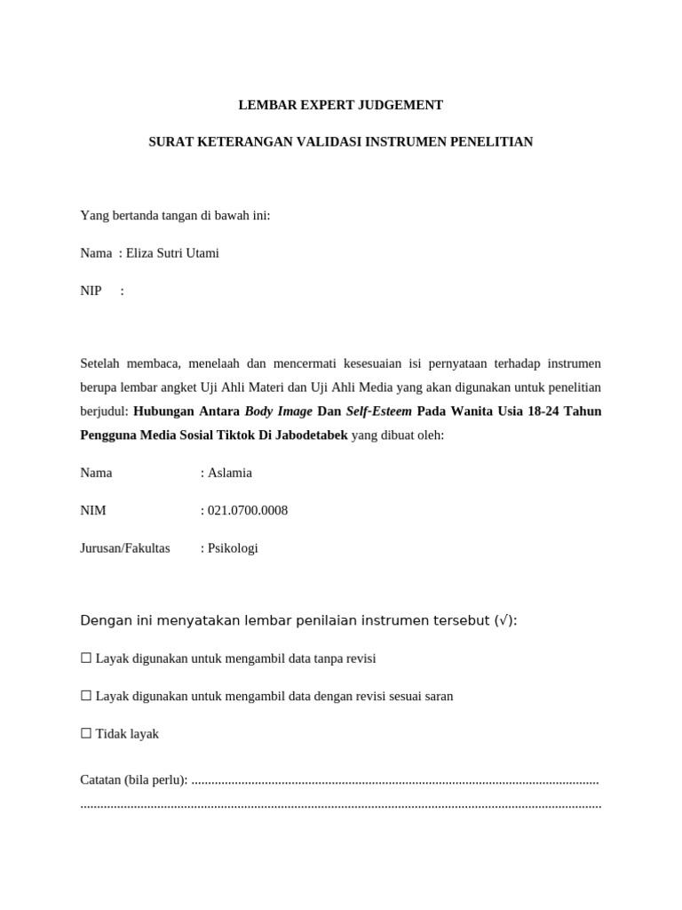 Lembar Expert Judgement Penelitian | PDF