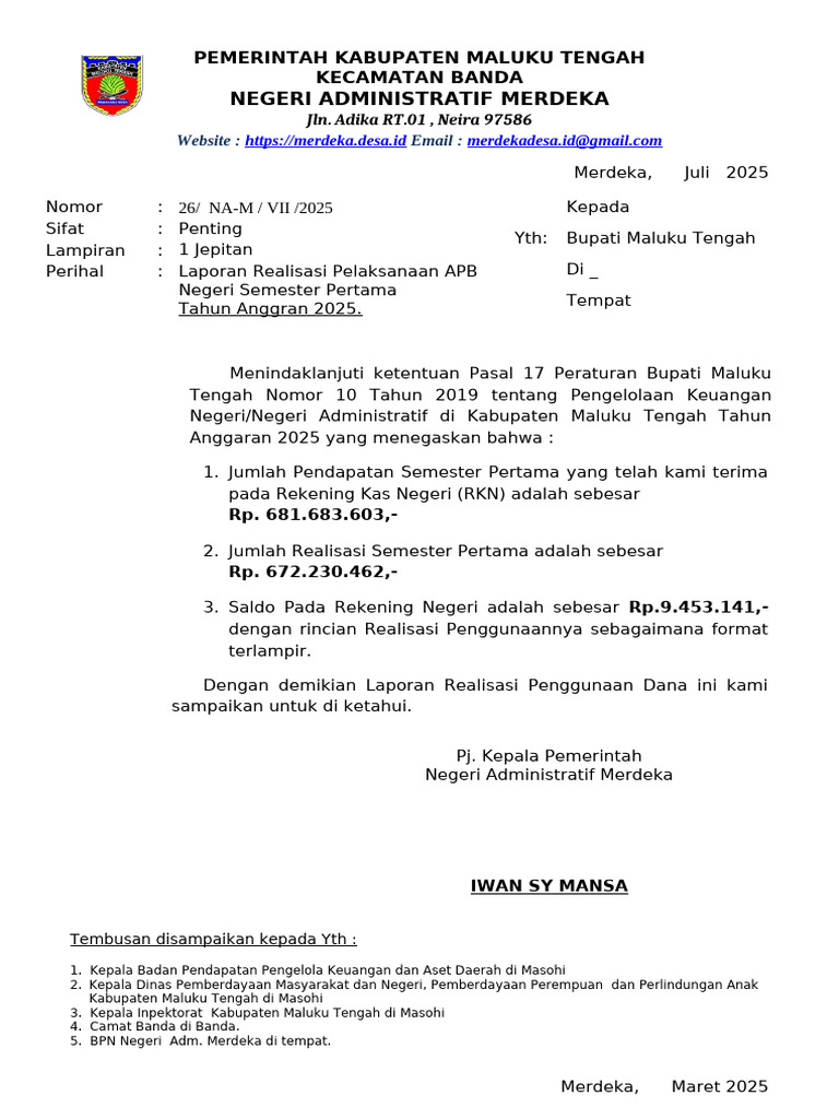 Laporan Realisasi APB Negeri 2025 | PDF
