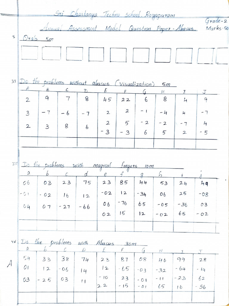Abacus Model Question Paper | PDF | Tools | Mathematics