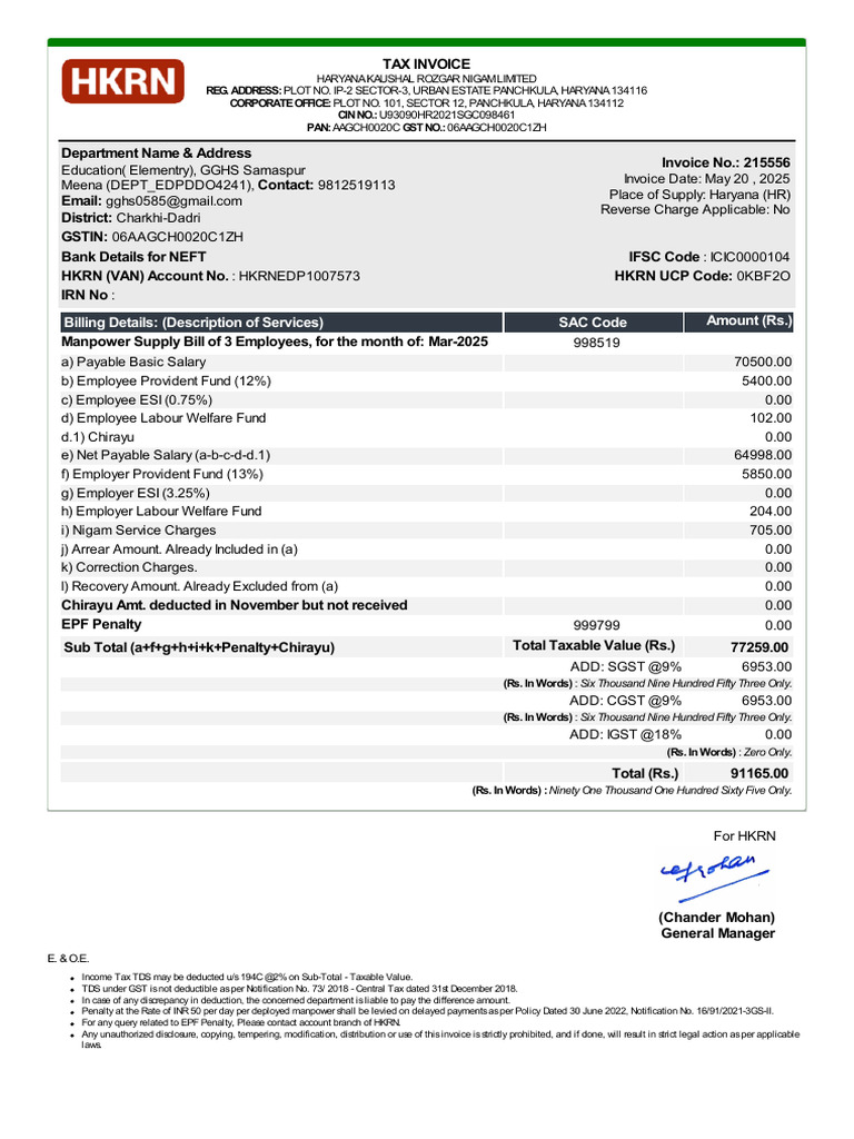 HKRN Invoice March 2025 | PDF | Taxes | Economies