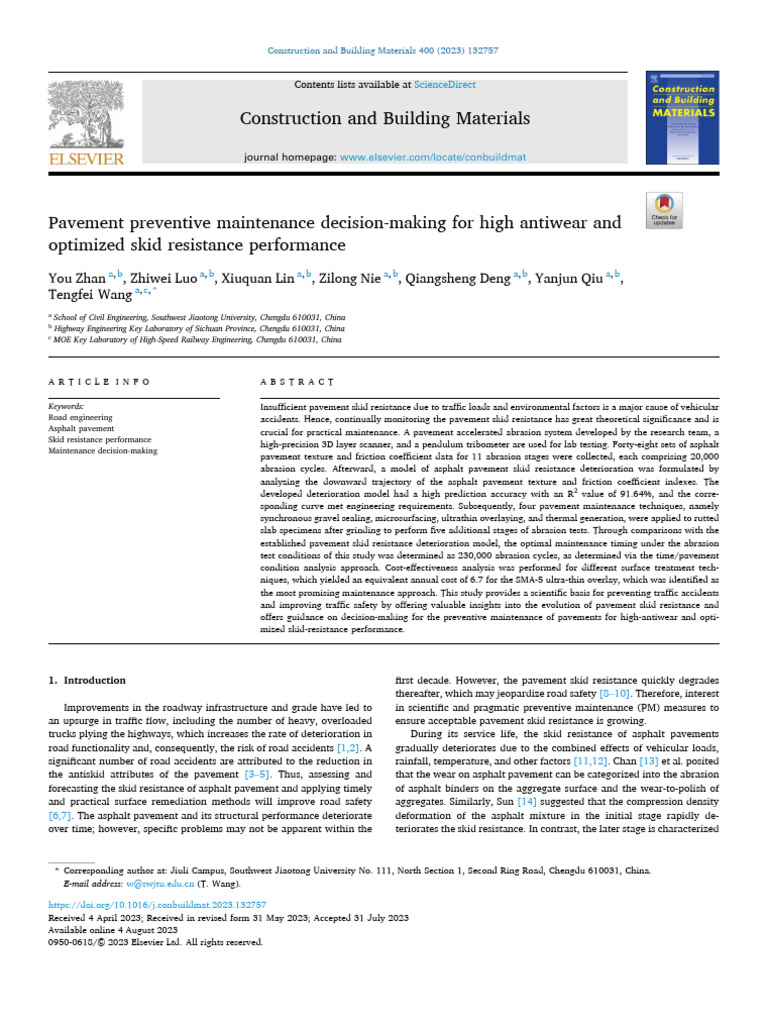 Pavement Preventive Maintenance Decision Making For High Antiwear and ...