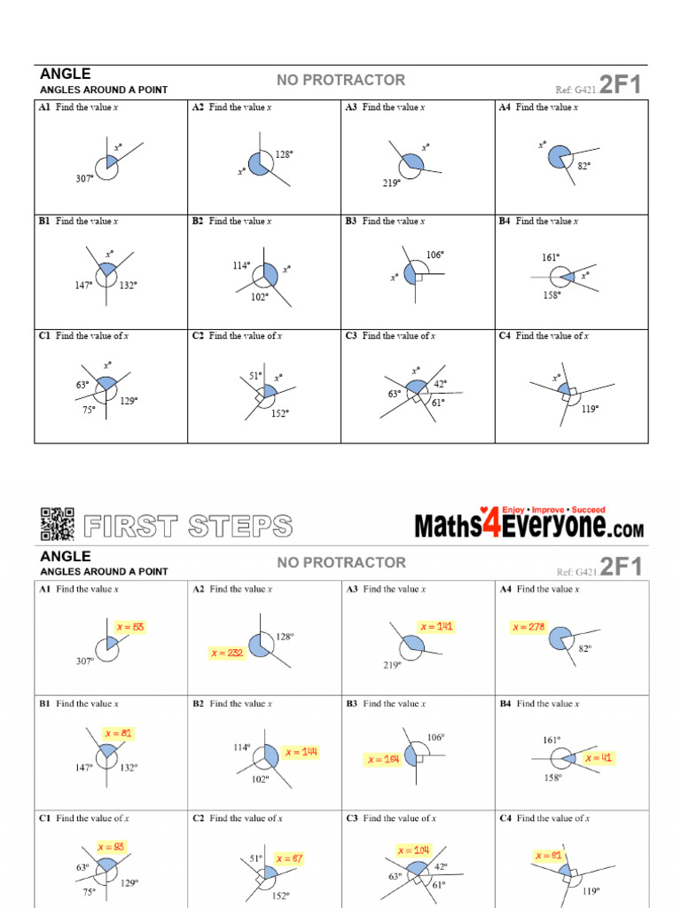 Angles Around a Point Worksheet | PDF