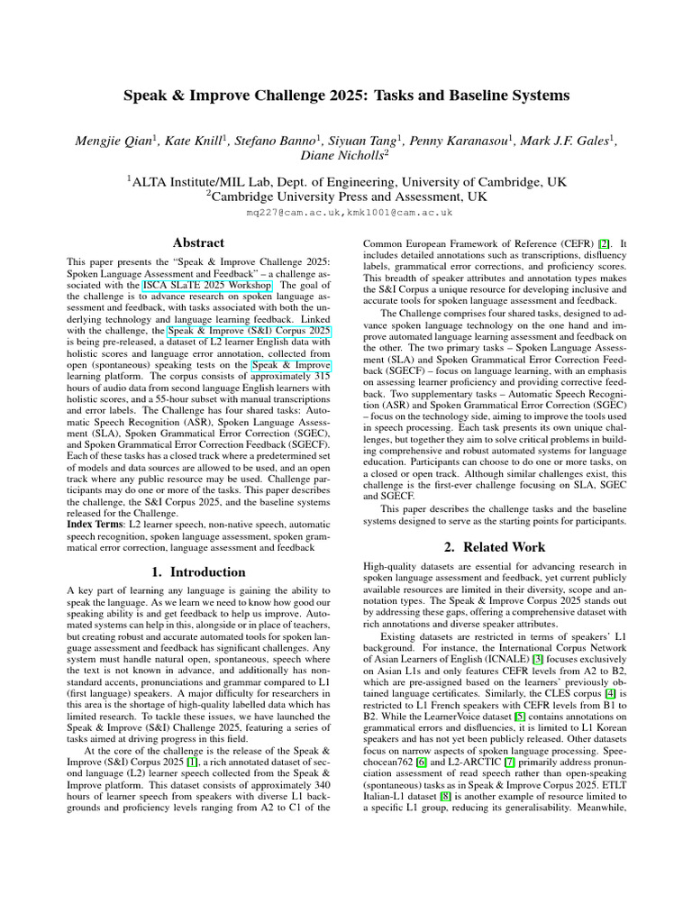Speak & Improve Challenge 2025 Overview | PDF | Speech Recognition ...