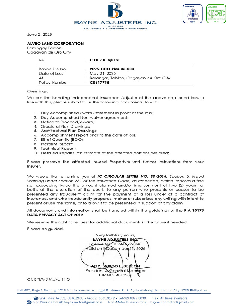 Document Request for Alveo CDO Claim | PDF | Insurance