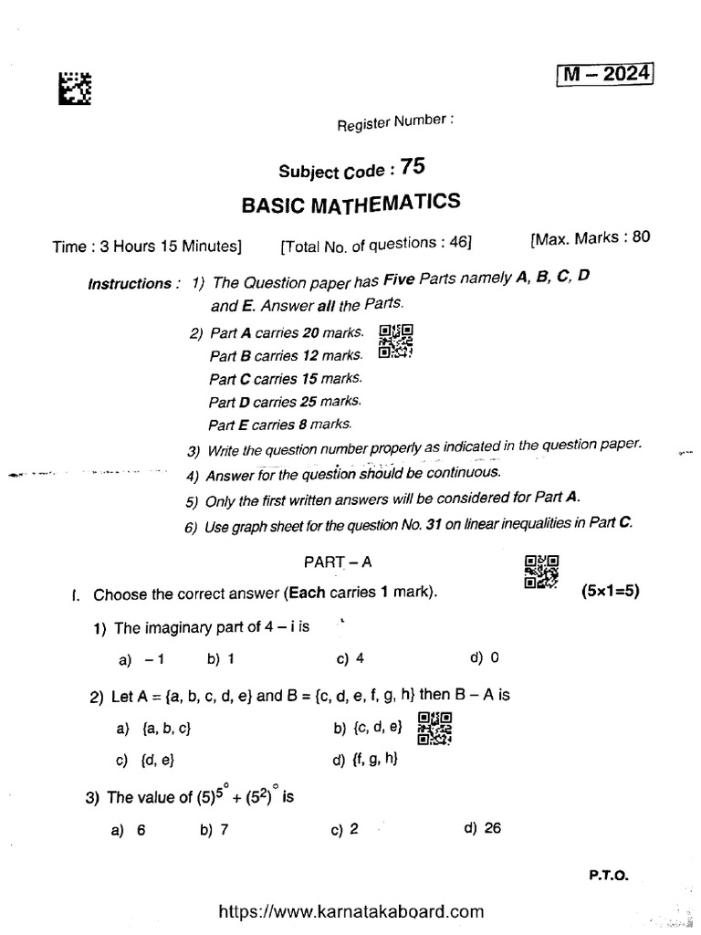 Puc 1 Basic Mathematics 75 Mar 2024 | PDF