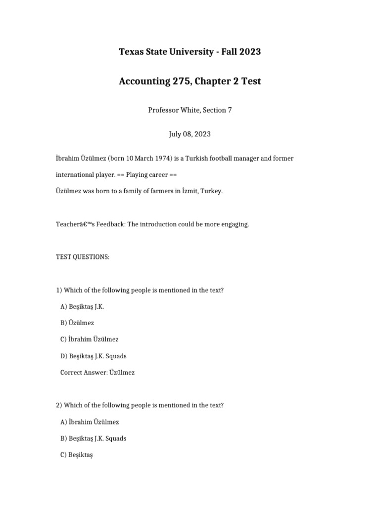Accounting 275 Chapter 2 Test | PDF