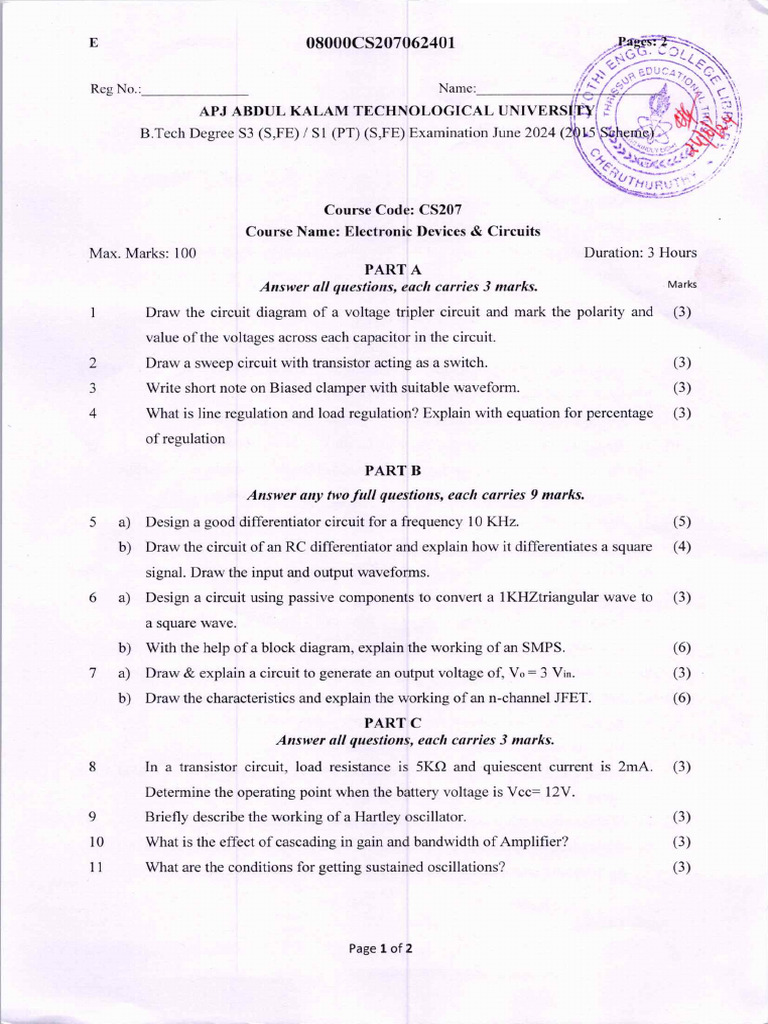 Cs207 Electronic Devices and Circuits June 2024 | PDF