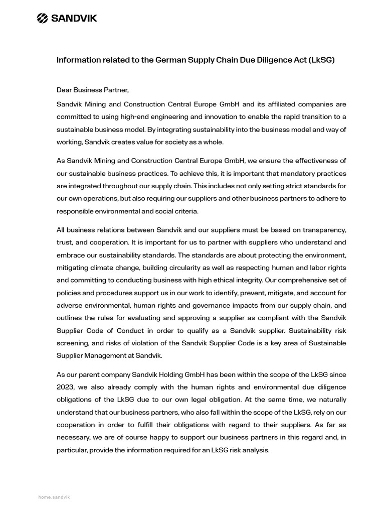 Information Related To The German Supply Chain Due Diligence Act LKSG ...