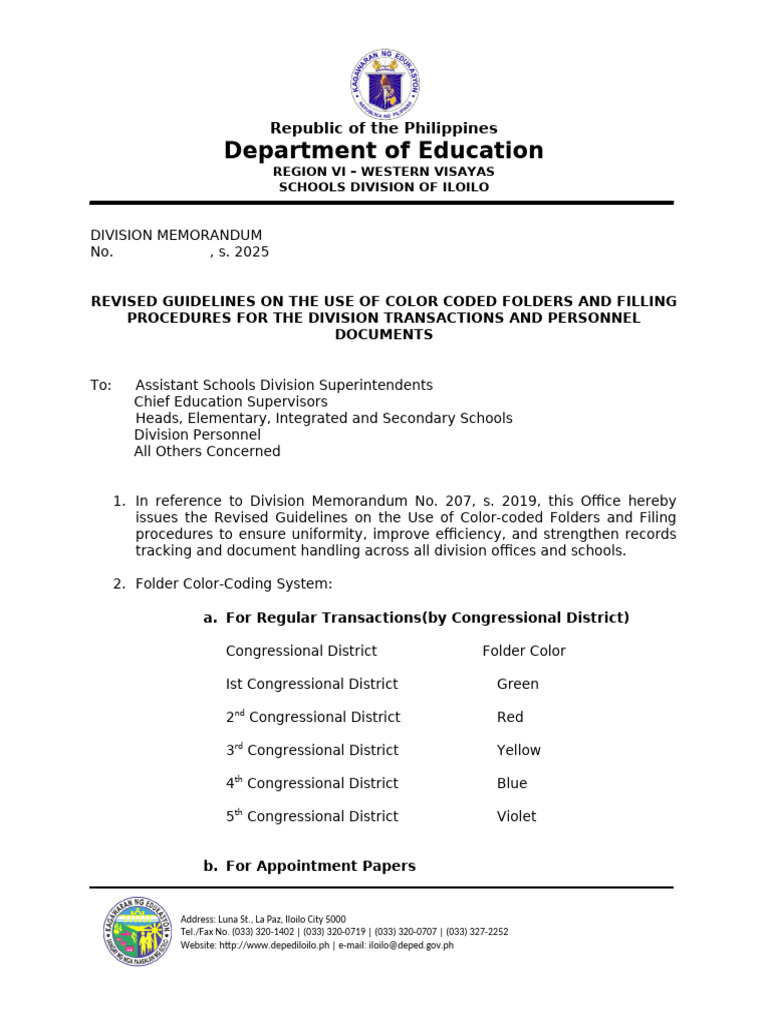 Revised Color-Coded Folder Guidelines | PDF