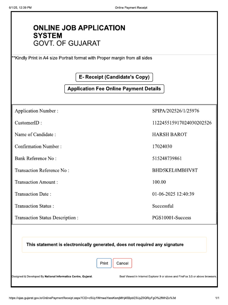 Spipa Fee Reciept | PDF