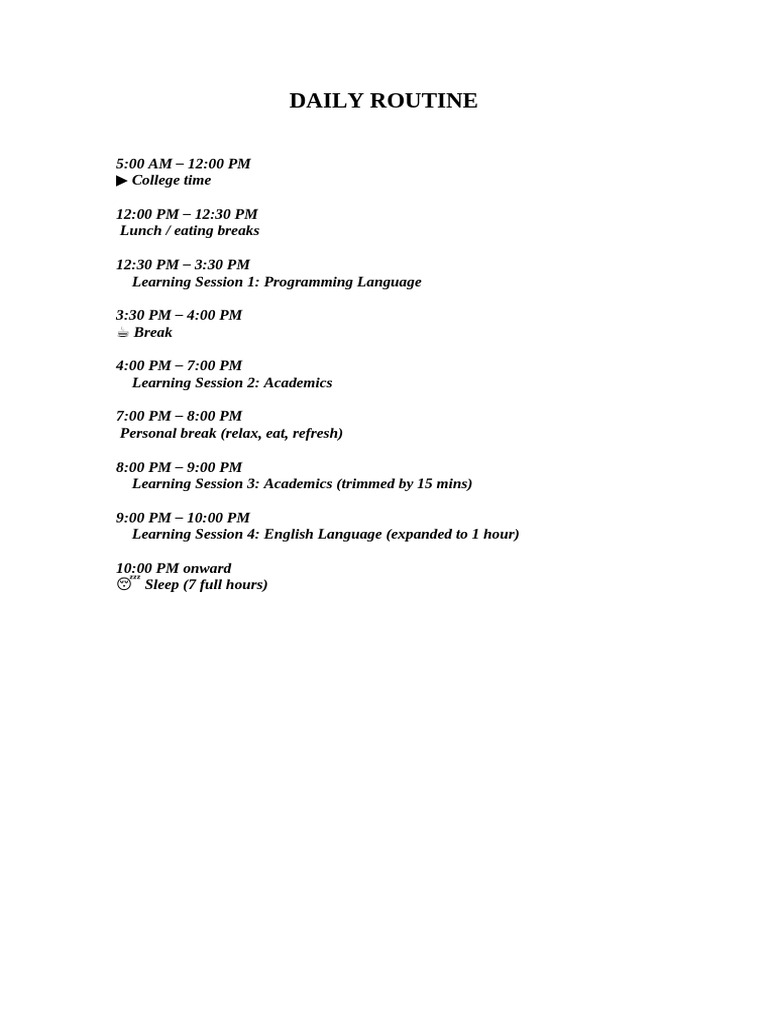 Optimized Daily Routine for Students | PDF