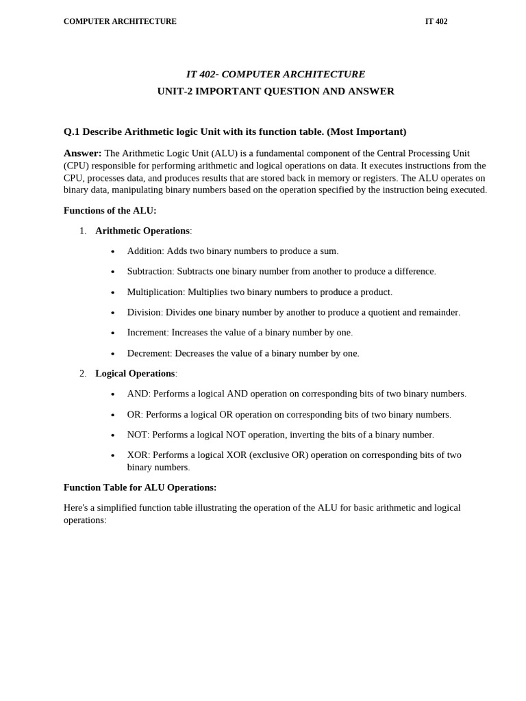 CA - Unit 2 - Important Question & Ans. | PDF | Central Processing Unit | Computer Engineering