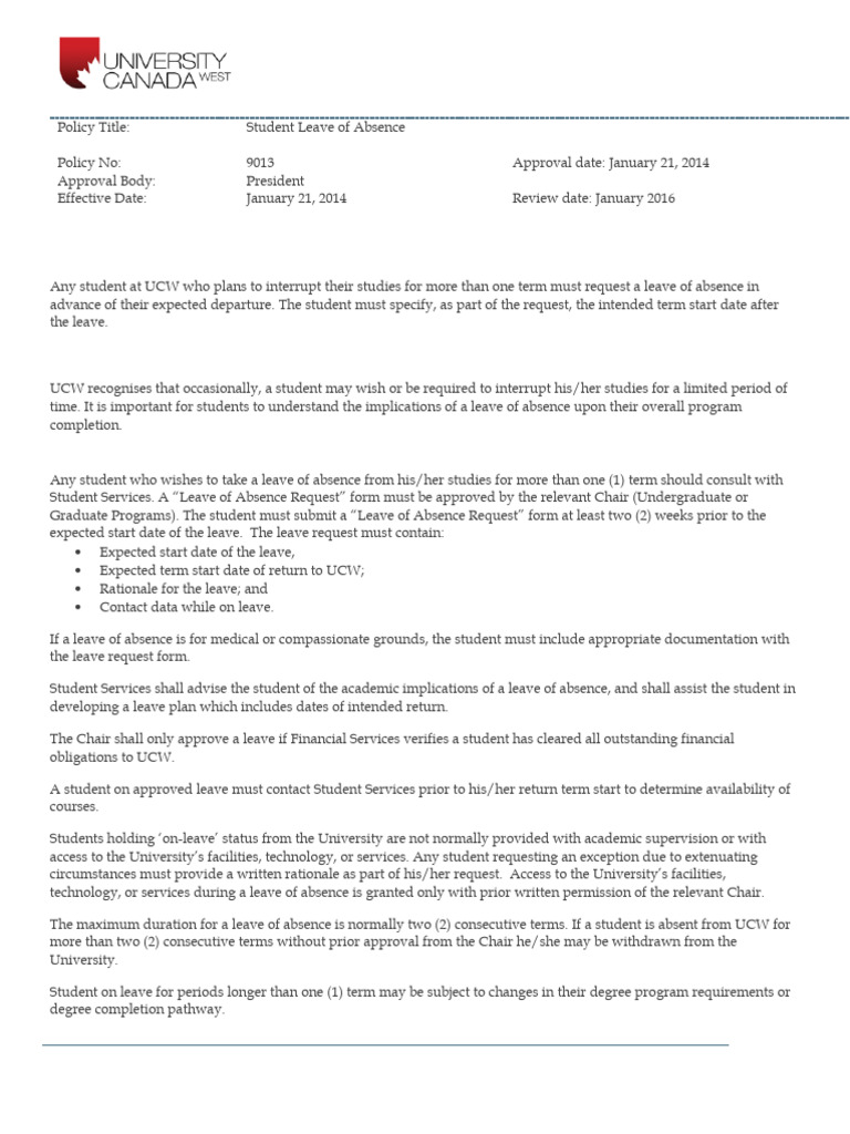 Student Leave of Absence Policy | PDF | Justice | Crime & Violence