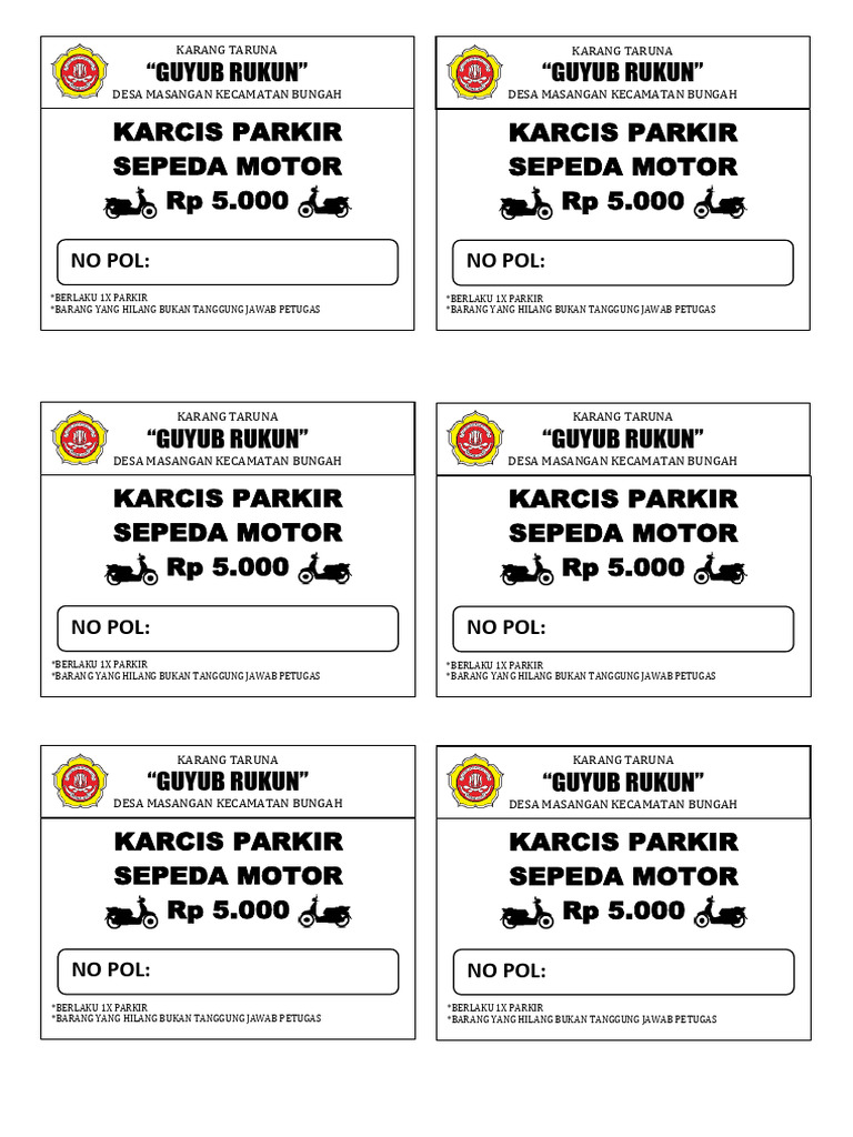 Desain Karcis Parkir Motor dan Mobil | PDF