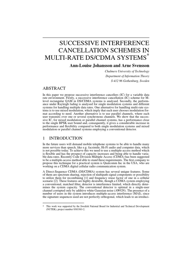Successive Interference Cancellation Schemes in Multi-Rate Ds/Cdma Systems | PDF | Code Division ...