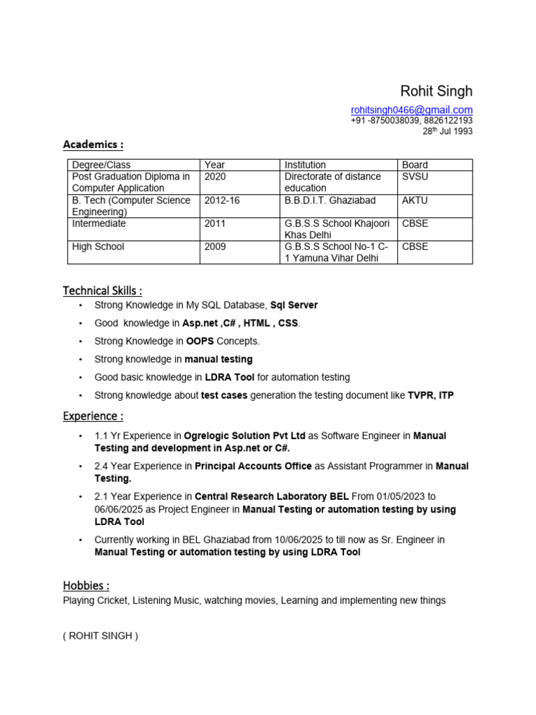 Rohit (CV) | PDF